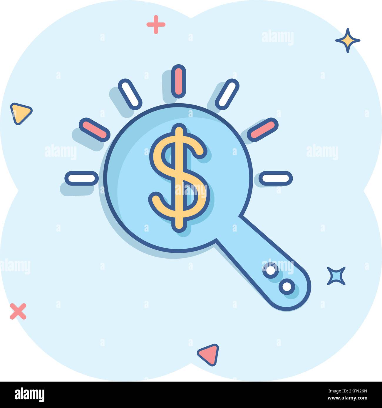 Magnifier glass with money icon in comic style. Dollar search cartoon ...