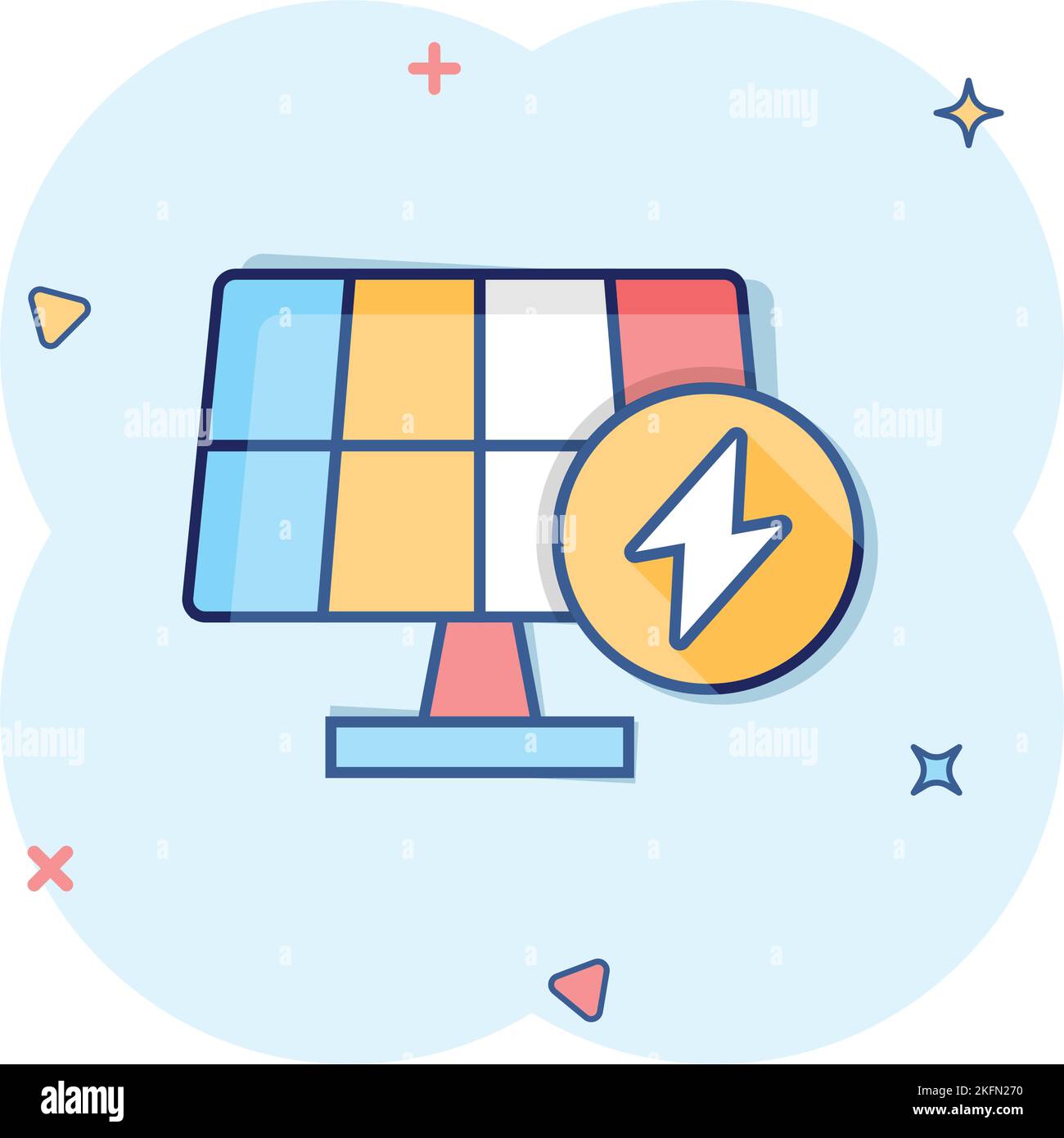 Solar panel icon in comic style. Ecology energy cartoon vector ...