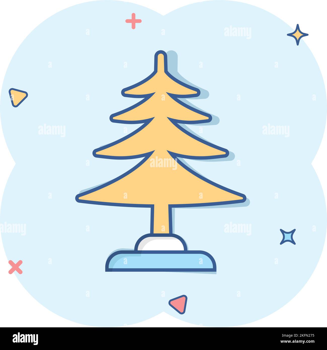 Conifer tree icon in comic style. Fir flora cartoon vector illustration ...