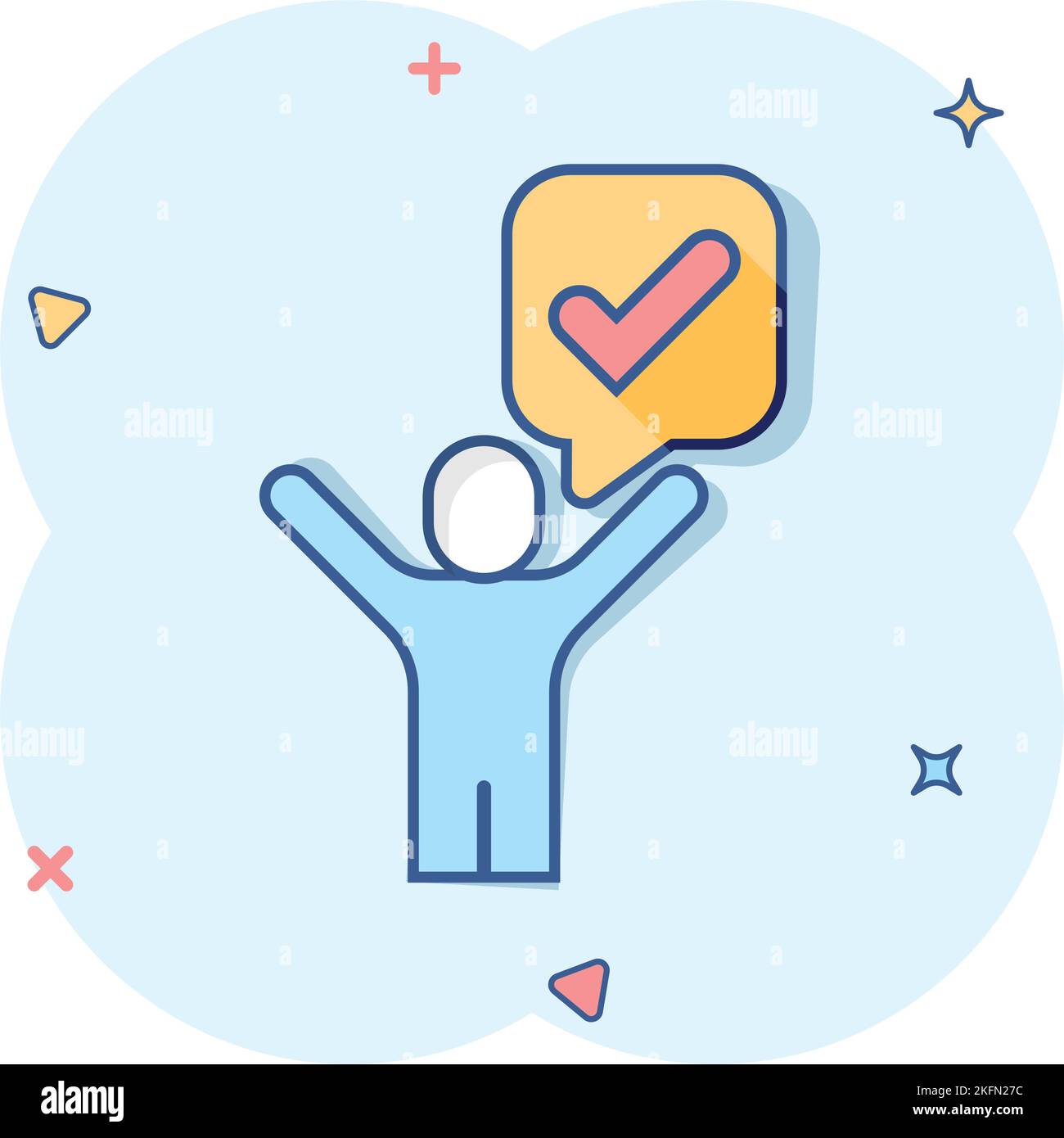 Organization management icon in comic style. People with check mark ...