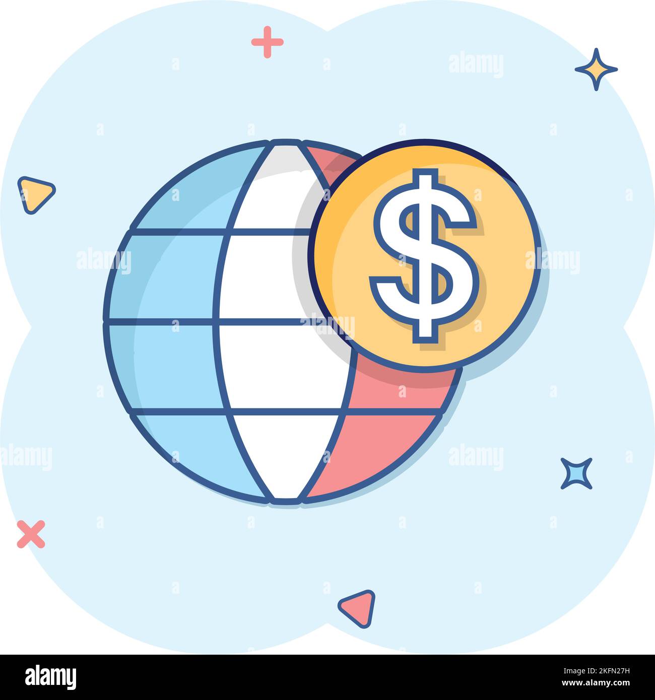 Global business icon in comic style. Money transaction cartoon vector ...