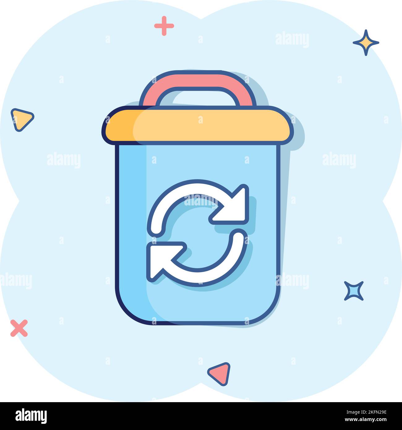 Garbage bin icon in comic style. Recycle cartoon vector illustration on ...