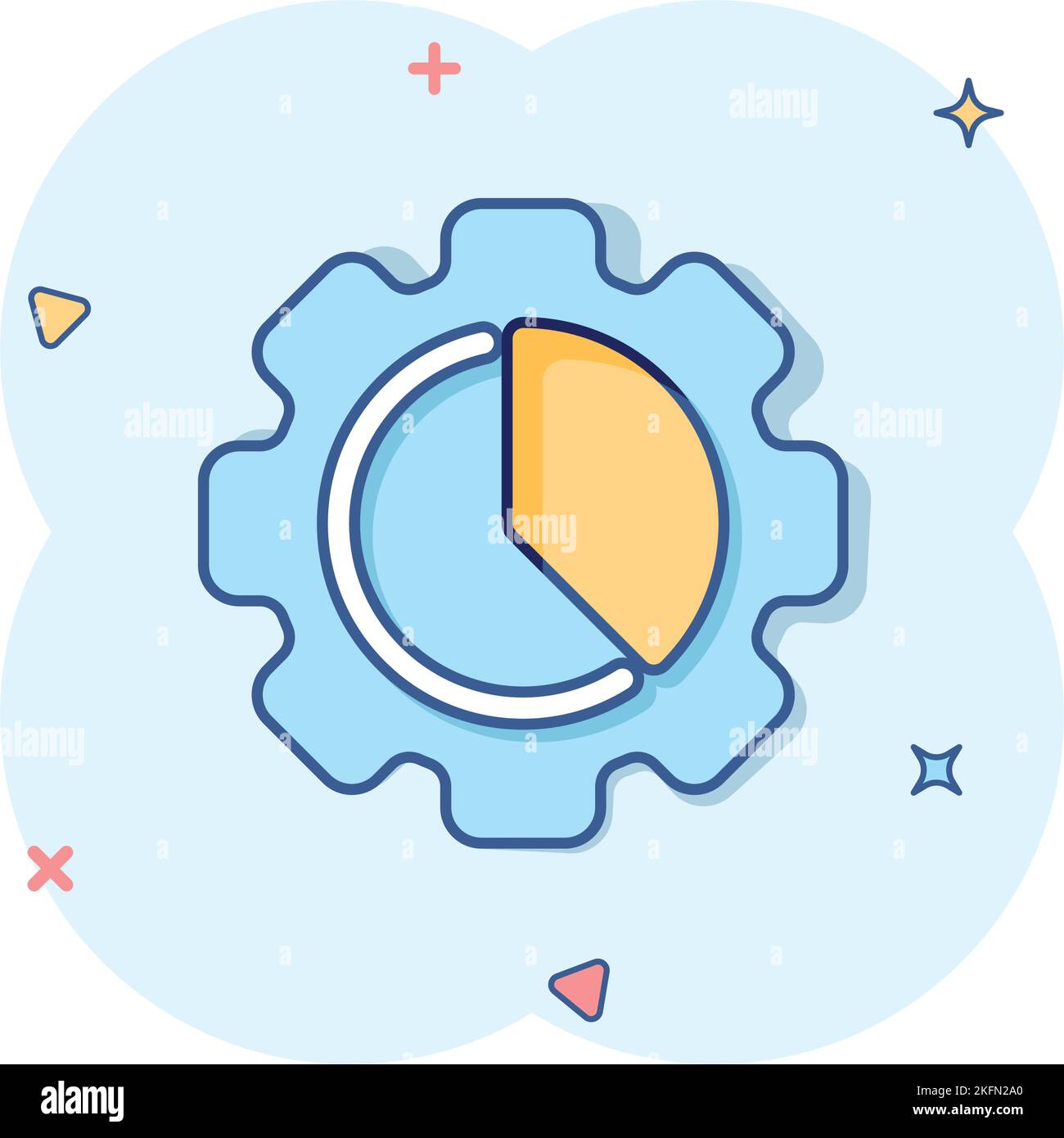 Workflow chart icon in comic style. Gear with diagram cartoon vector ...