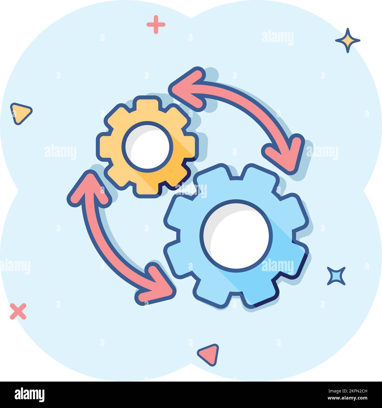 Workflow icon in comic style. Gear effective cartoon vector ...