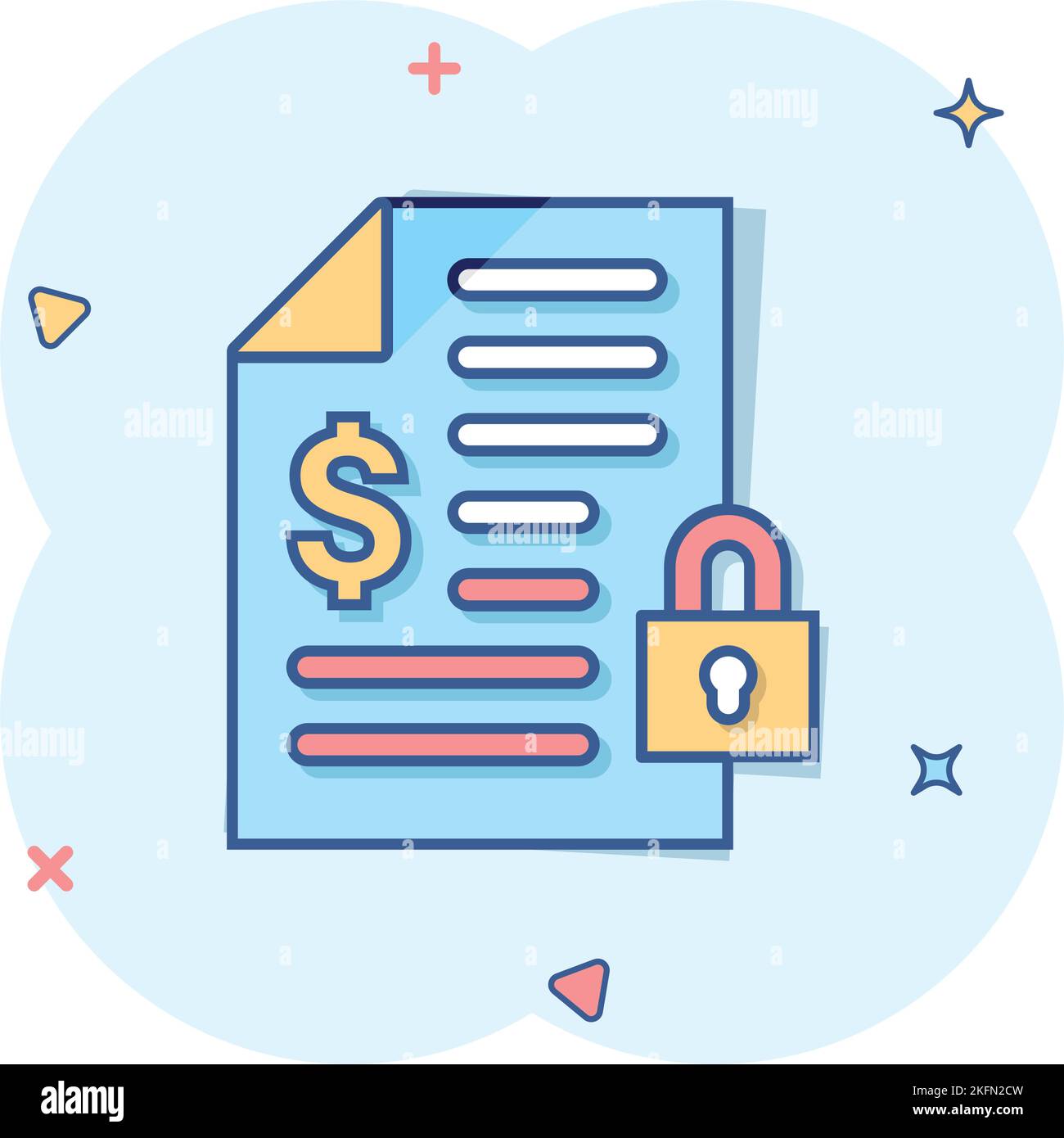 Financial statement icon in comic style. Document with lock cartoon ...