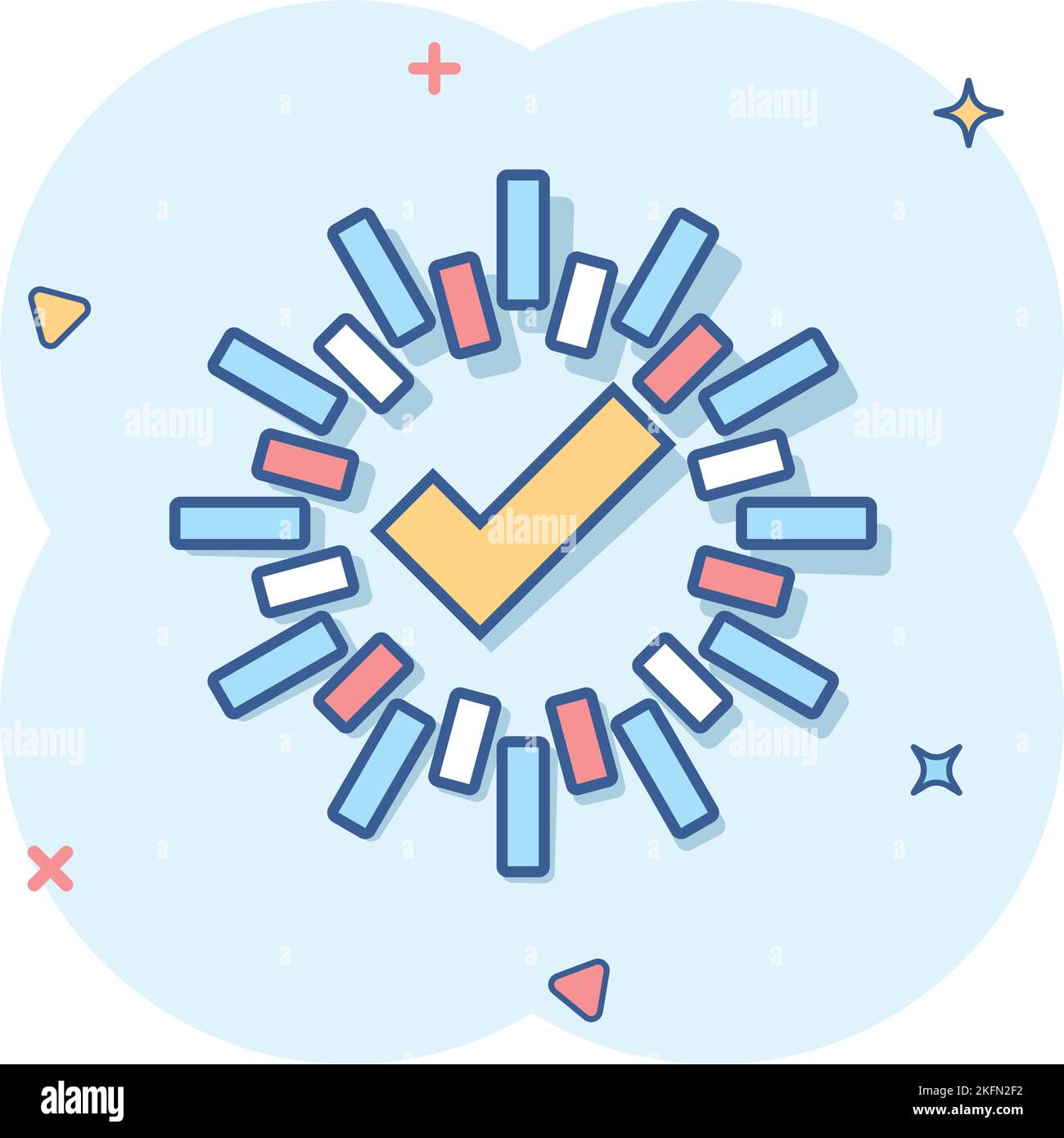 Check mark sign icon in comic style. Confirm button cartoon vector ...