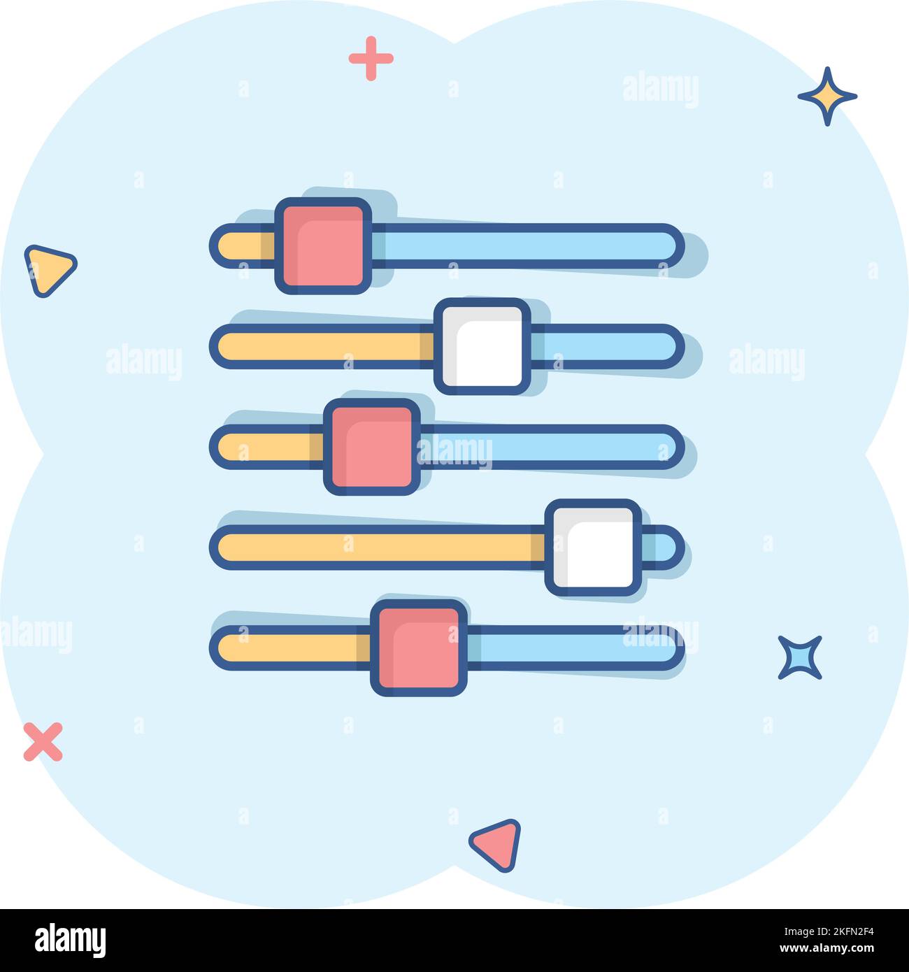 Control volume icon in comic style. Audio adjusting cartoon sign vector ...