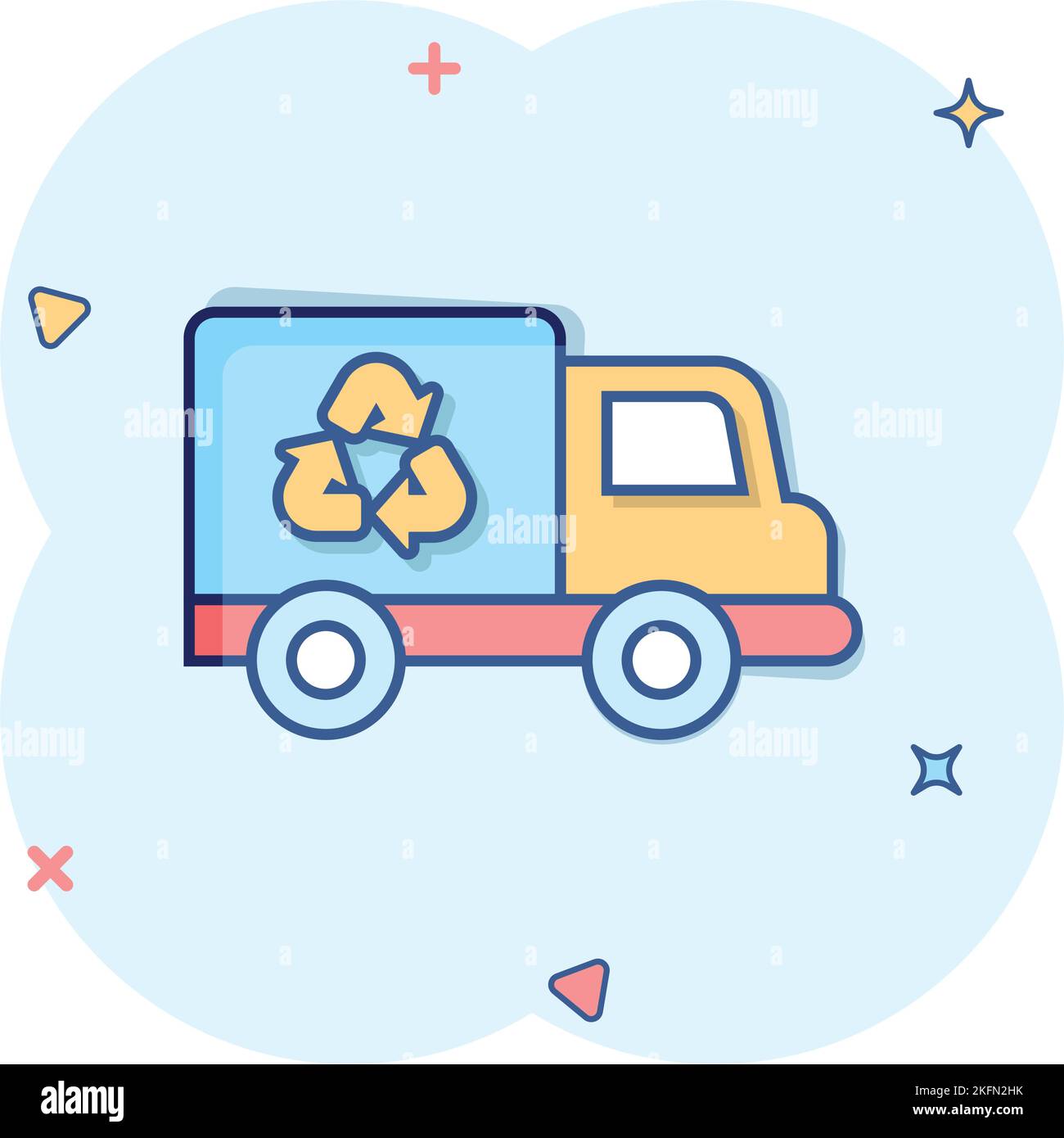 Garbage truck icon in comic style. Recycle cartoon vector illustration ...