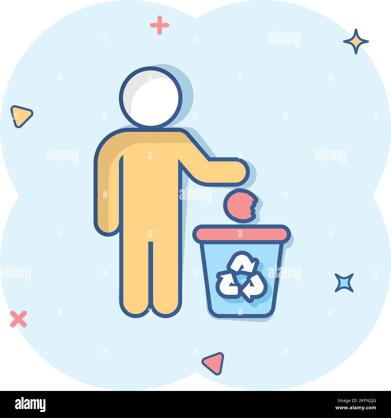 Garbage bin with people icon in comic style. Recycle cartoon vector ...