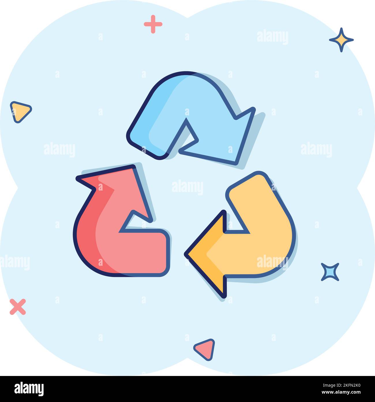 Recycle icon in comic style. Reuse cartoon vector illustration on white ...