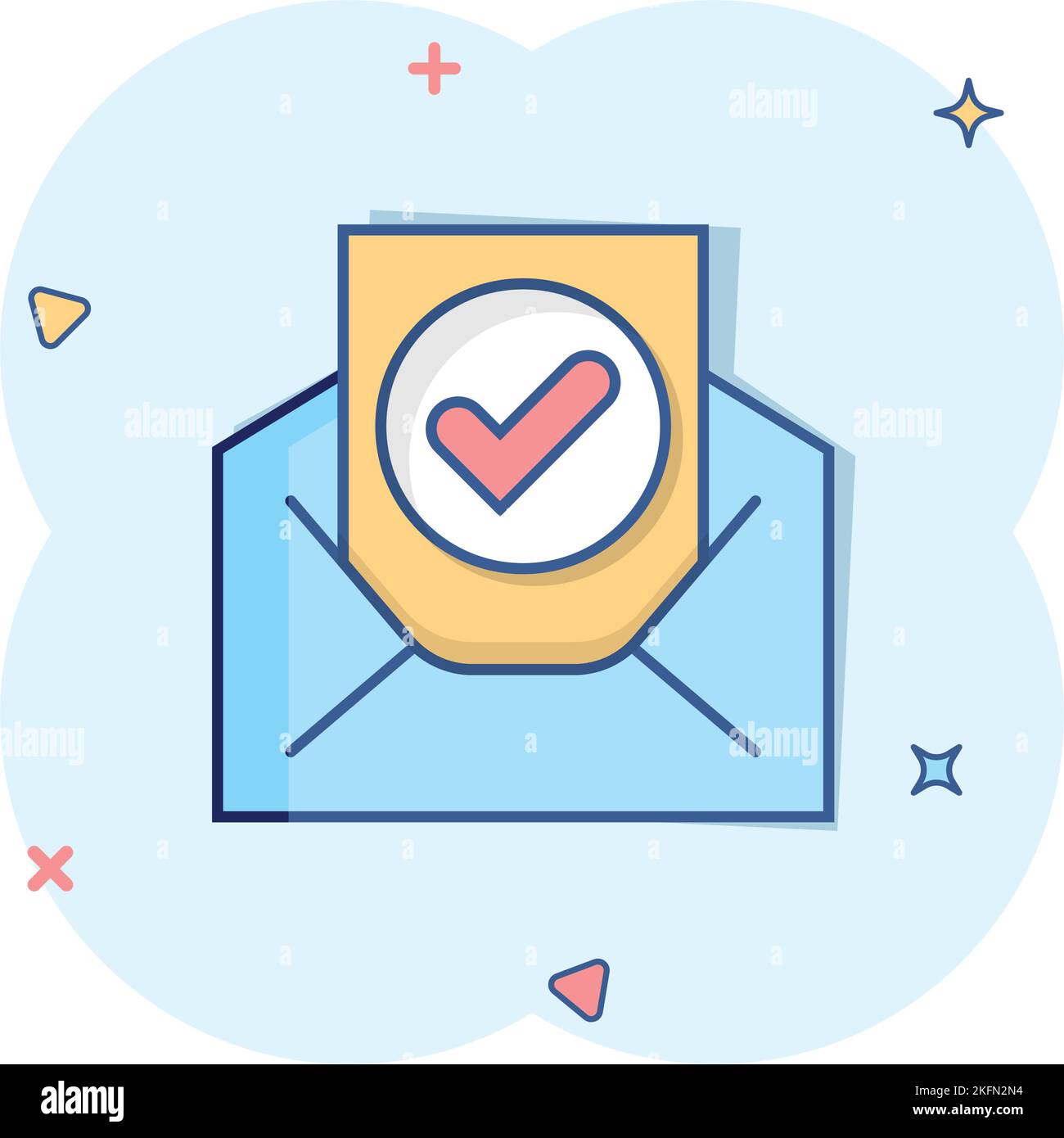 Envelope with confirmed document icon in comic style. Verify cartoon ...