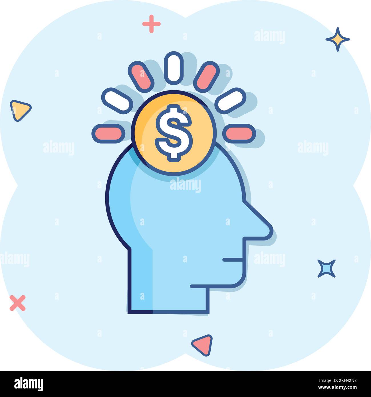 Human head with money icon in comic style. Career progress cartoon ...