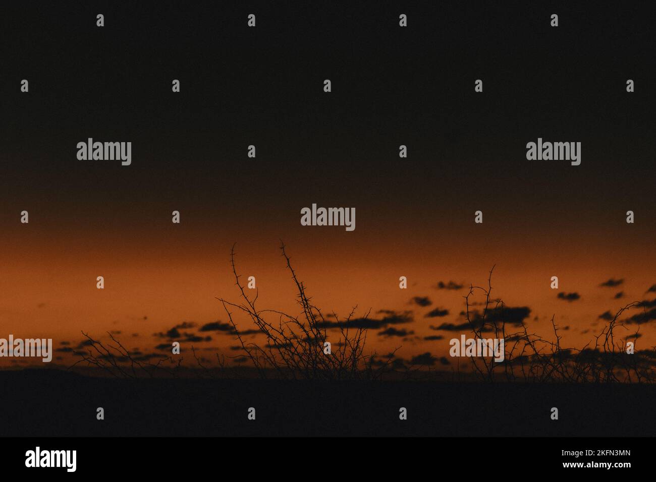 A beautiful view of a sunset sky over a field, with dark clouds and ...