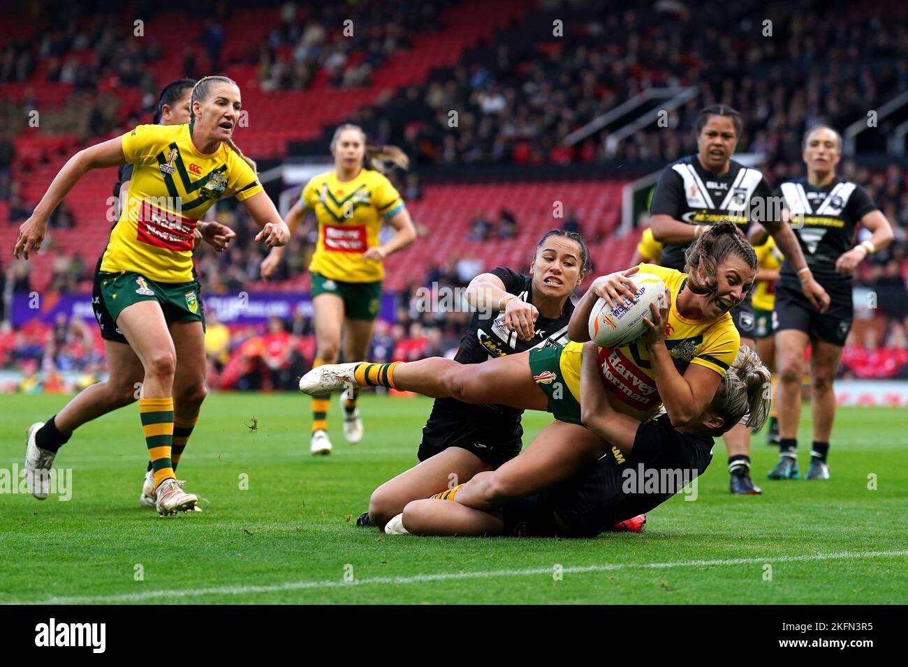 Australia's Jessica Sergis scores their side's first try of the game ...