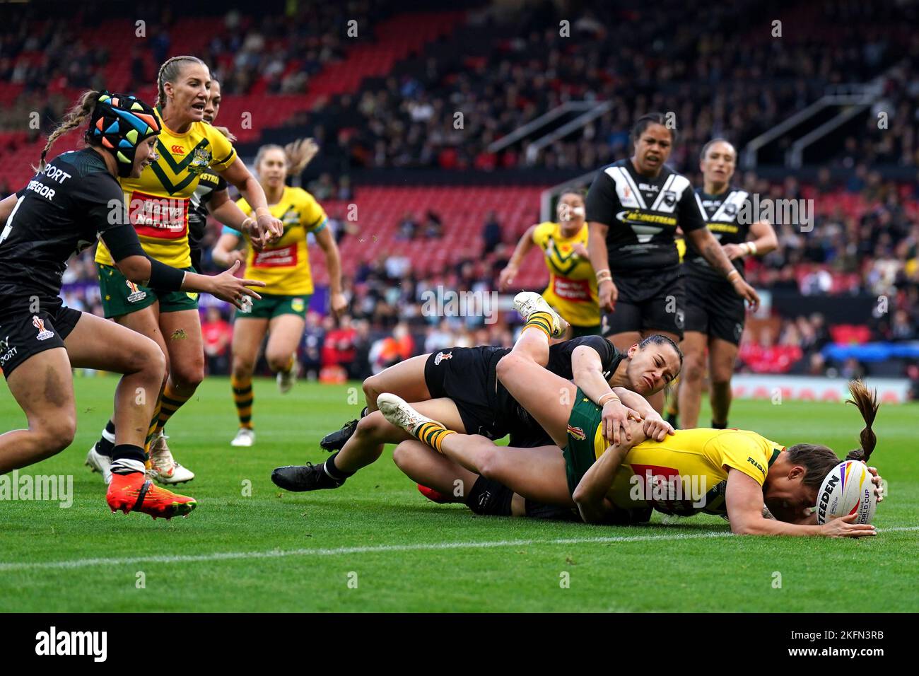 Australia's Jessica Sergis scores their side's first try of the game ...