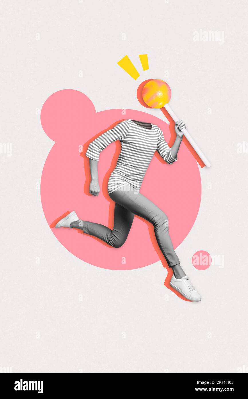 Photo artwork minimal picture of funky funny lady without head running ...