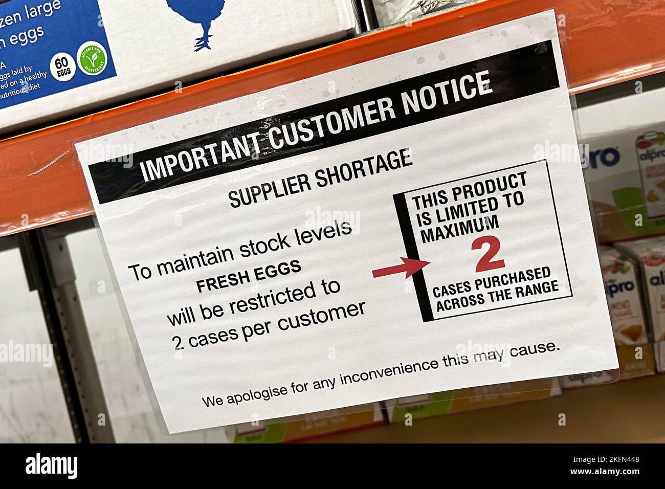 A notice informing customers they can only buy 2 cases of eggs is seen ...
