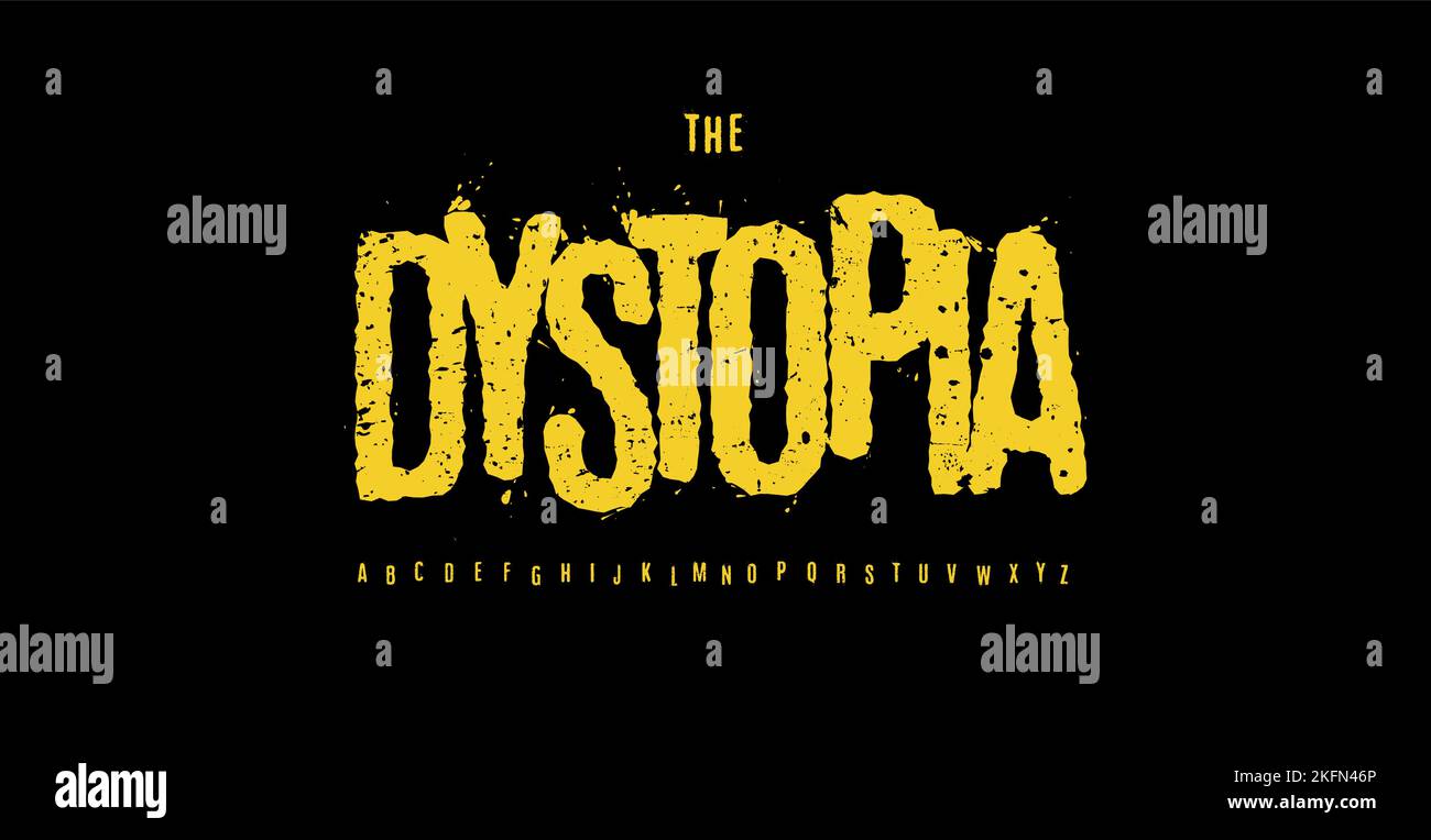 High rough font, grunge alphabet, dystopia style letters for military ...