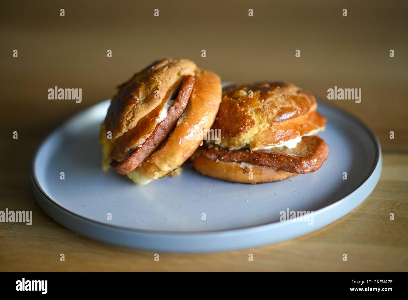 Bolo Bum or Pineapple Bun with a vegetarian "Meat" slice inside. London ...