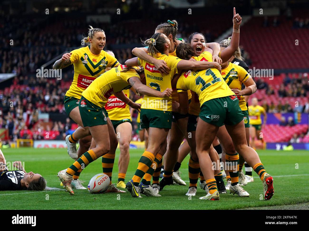 Australia's Jessica Sergis (centre right) celebrates scoring their side ...