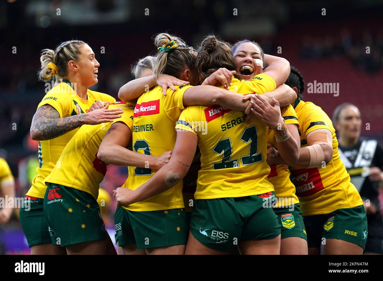 Australia's Jessica Sergis (centre) celebrates scoring their side's ...