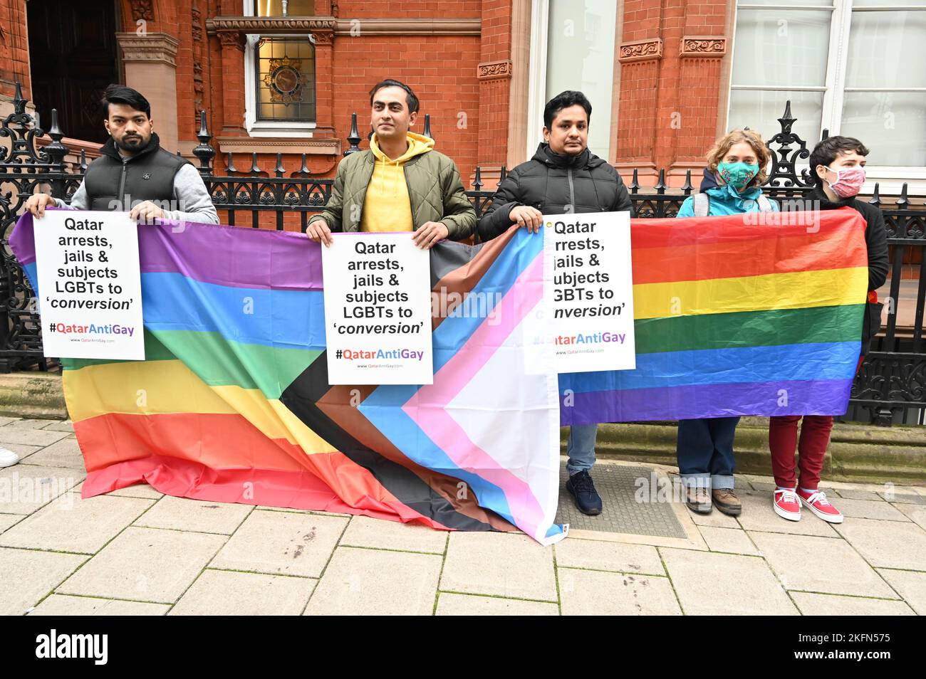 Qatar Embassy London Uk 19th November 2022 Protest Qatar Sexism Homophobia And Racism Stop
