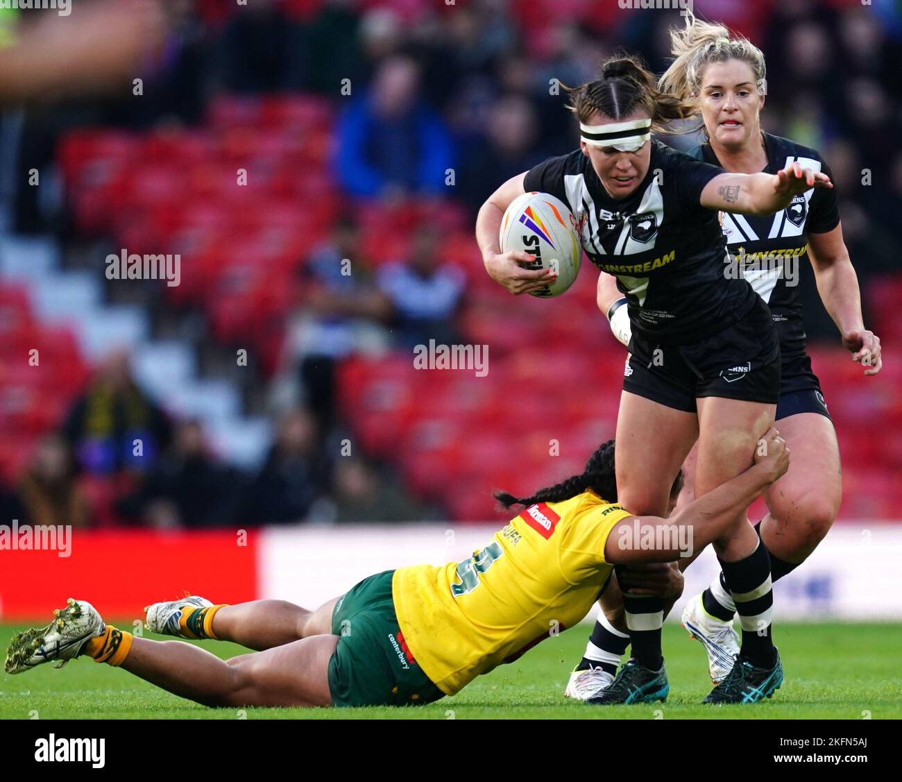 New Zealand's Georgia Hale tackled by Australia's Simaima Taufa during ...