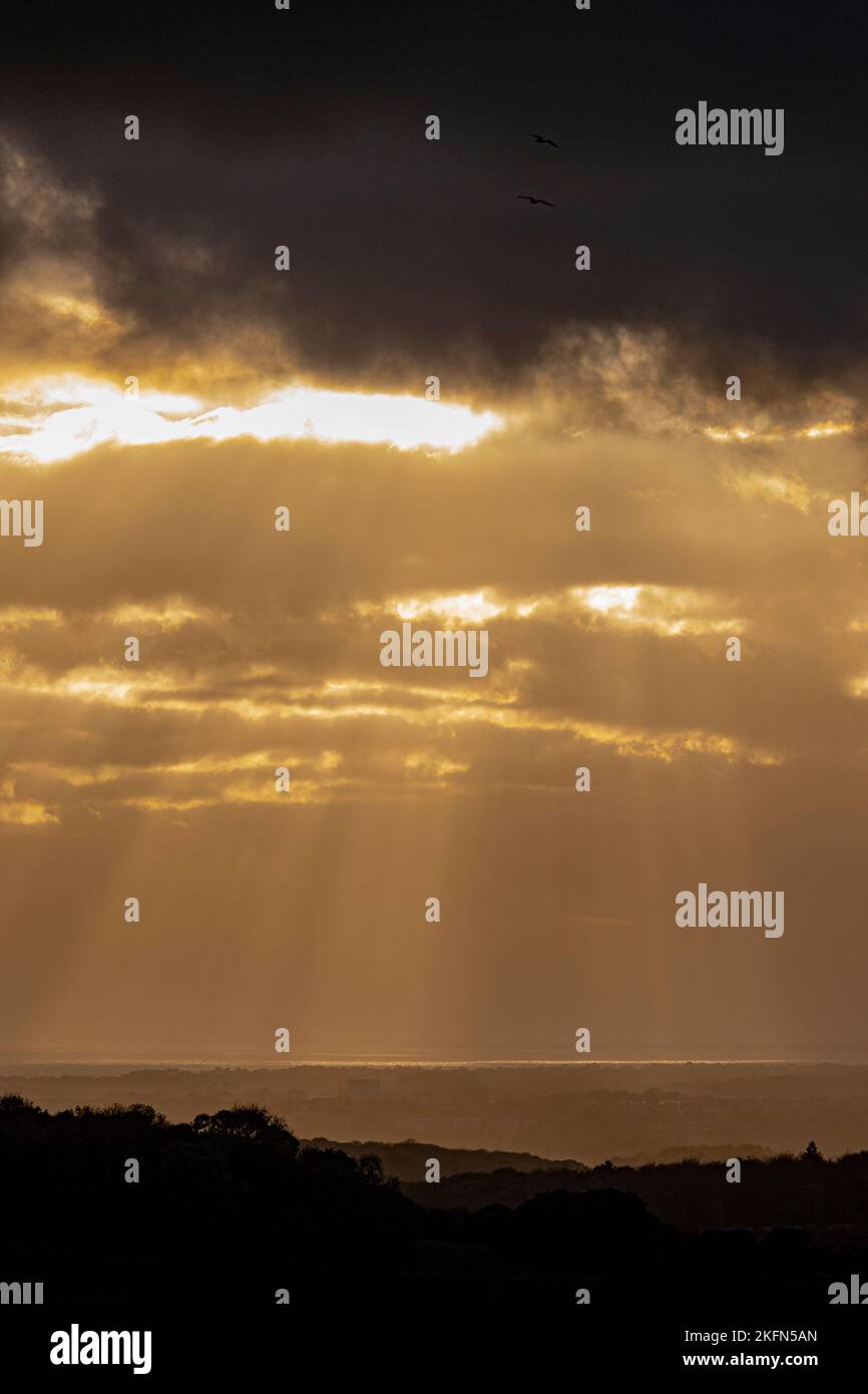 Dramatic sky as the sun sets over the south coast of Sussex and ...