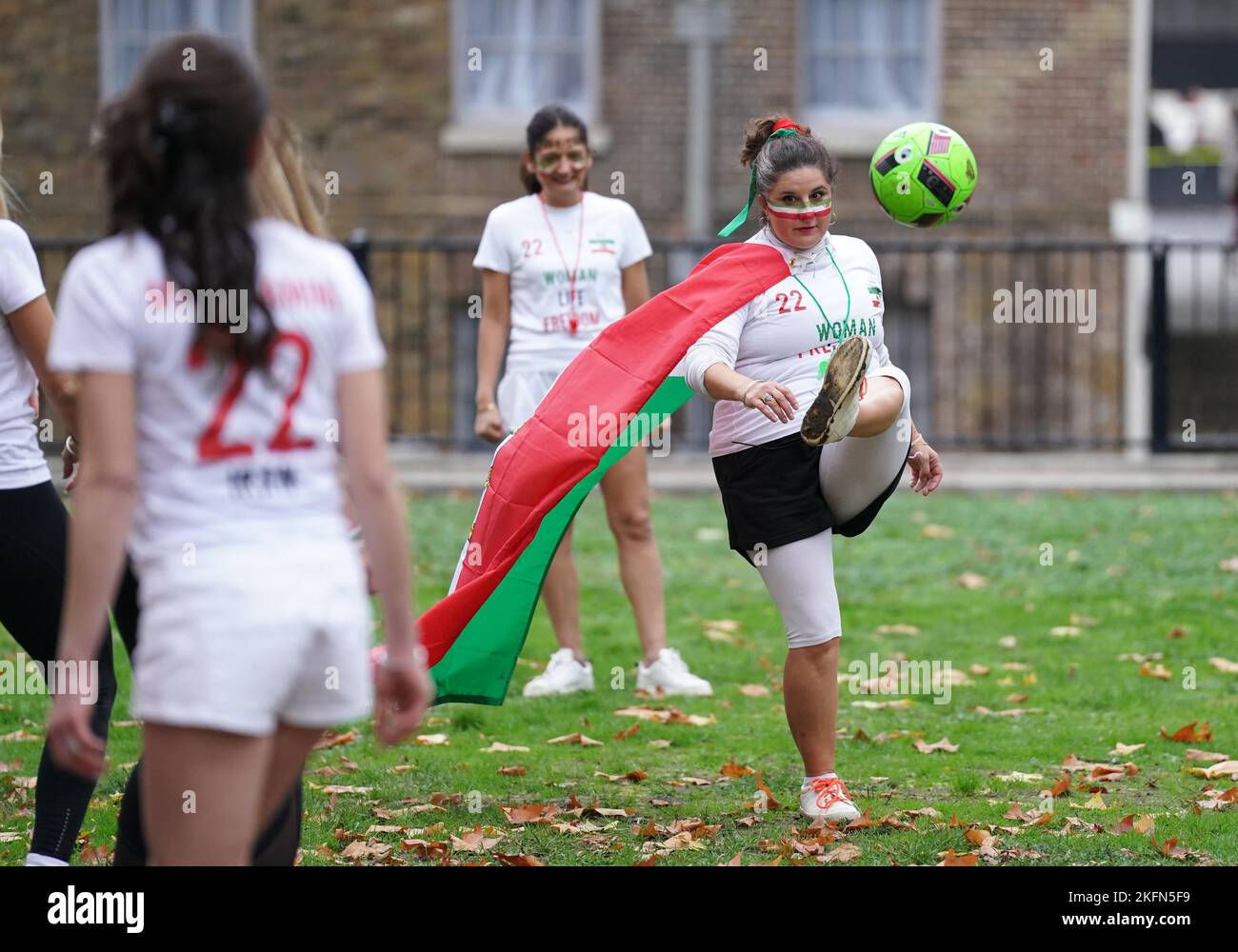 British-Iranian women playing football, protest on College Green in ...