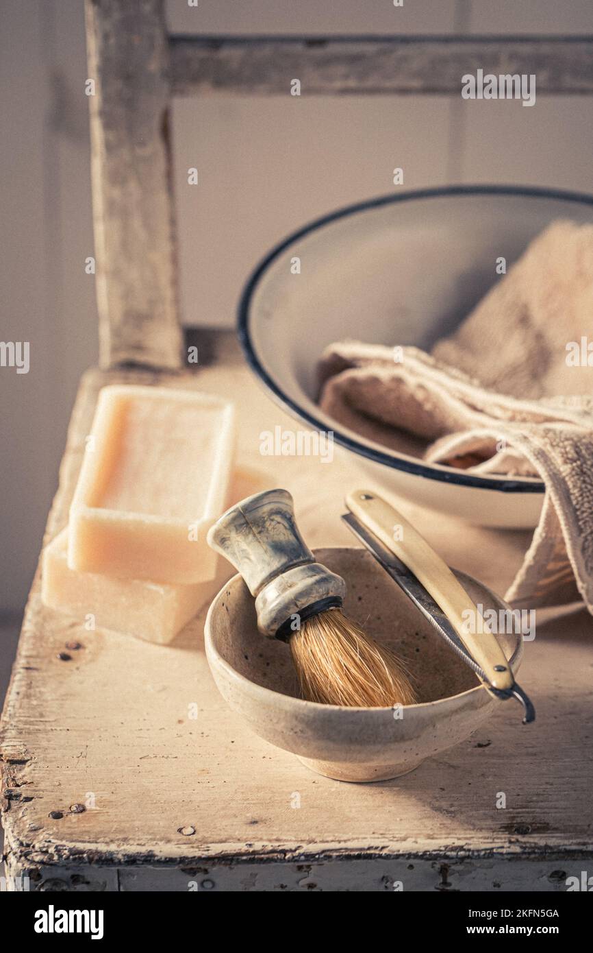 Vintage and classic tools for shave with razor and brush. Classic ...