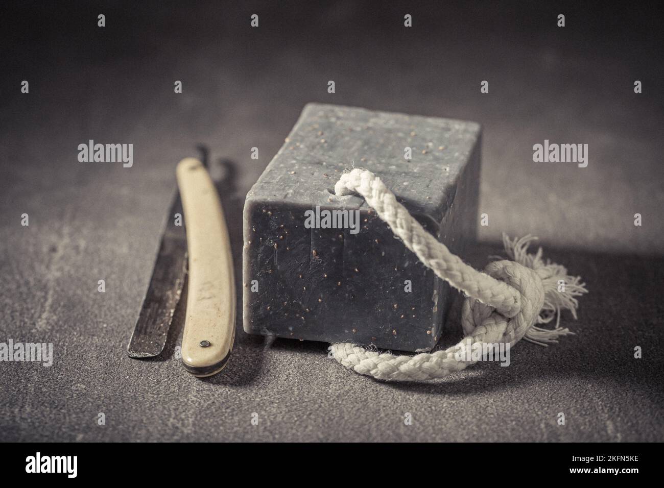 Antique and traditional shaving tools with razor and soap. Classic ...