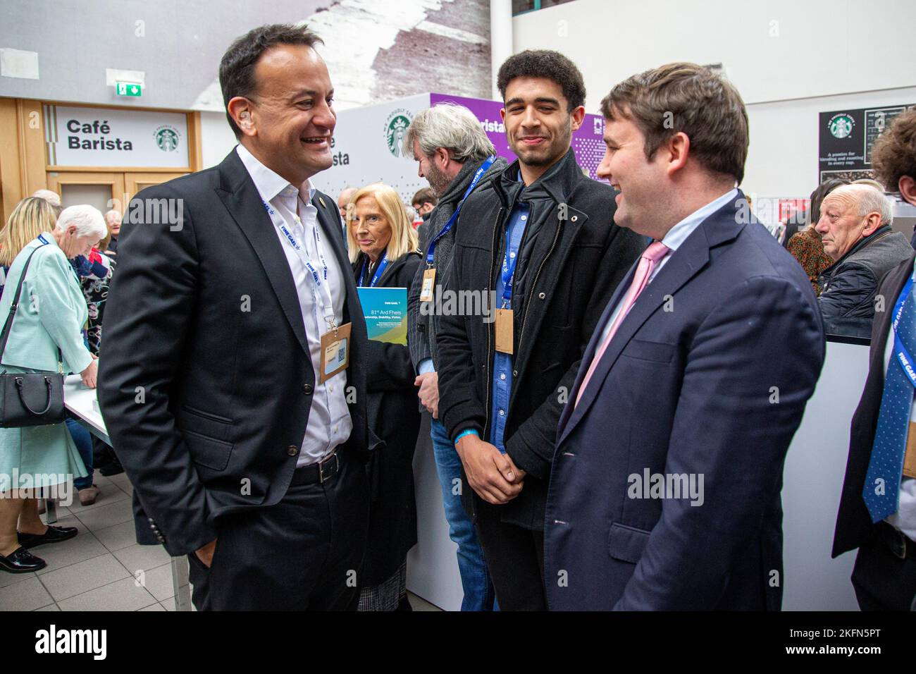 Fine Gael leader and Tanaiste Leo Varadkar (left) meets attendees as he ...