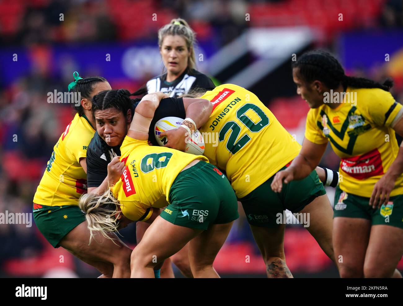 New Zealand's Amber Hall tackled by Australia's Keeley Davis and ...