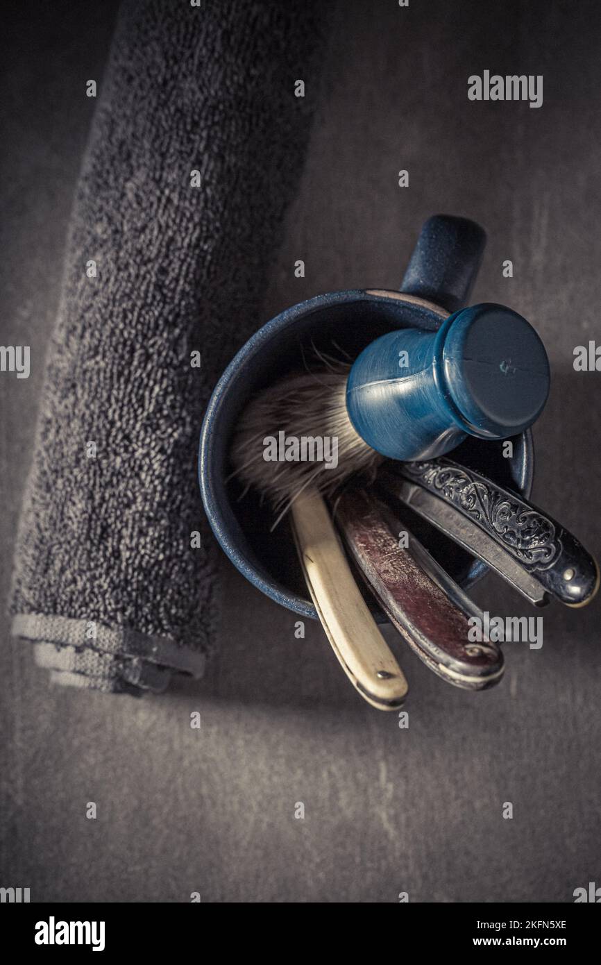 Unique and classic barber equipment with razor and soap. Classic ...