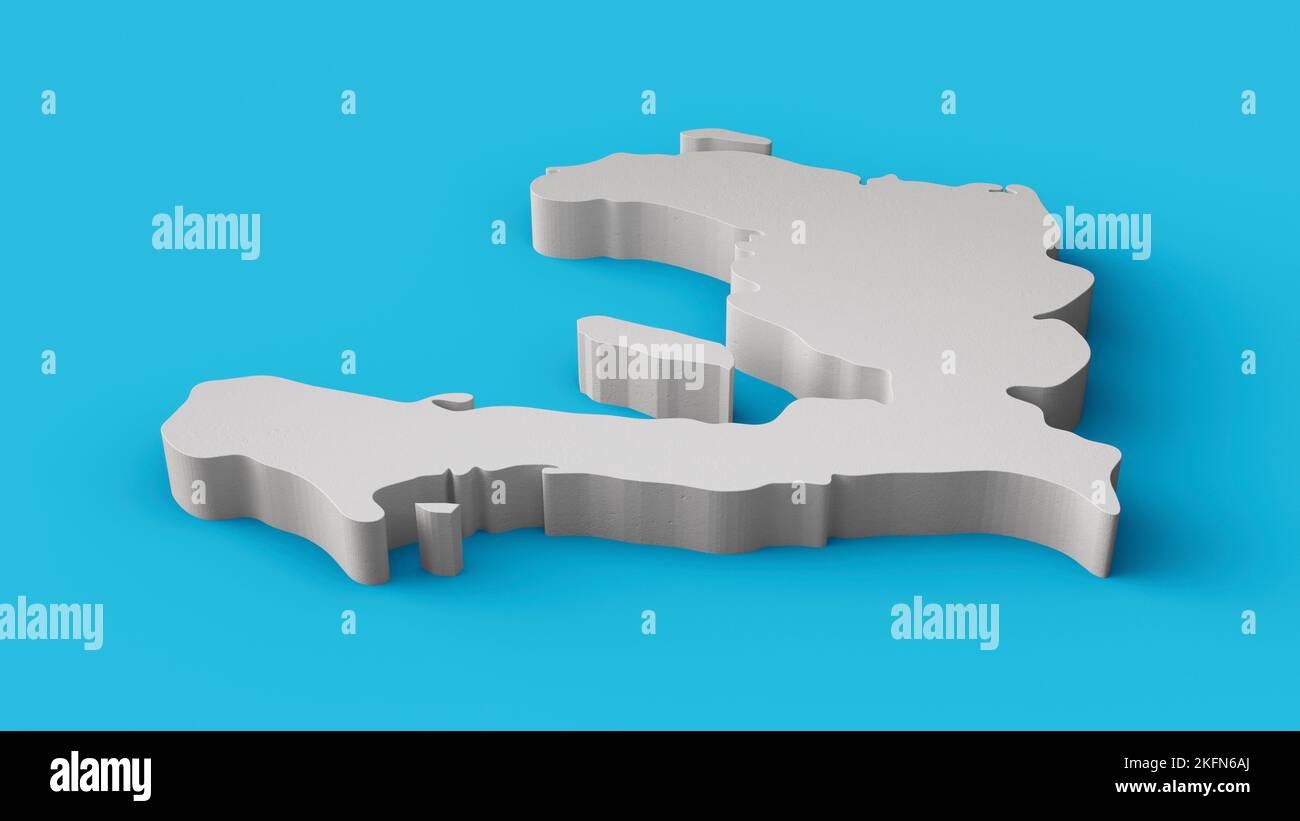 A 3D render of a Haiti shaped country map on a blue background Stock ...