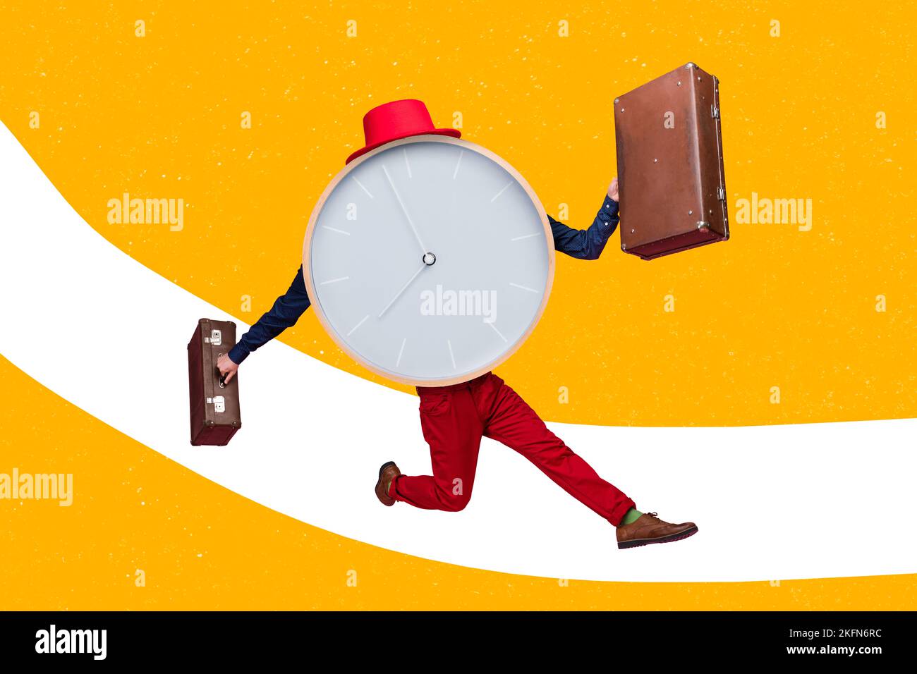 Collage photo of successful businessman headless time manager hold two ...