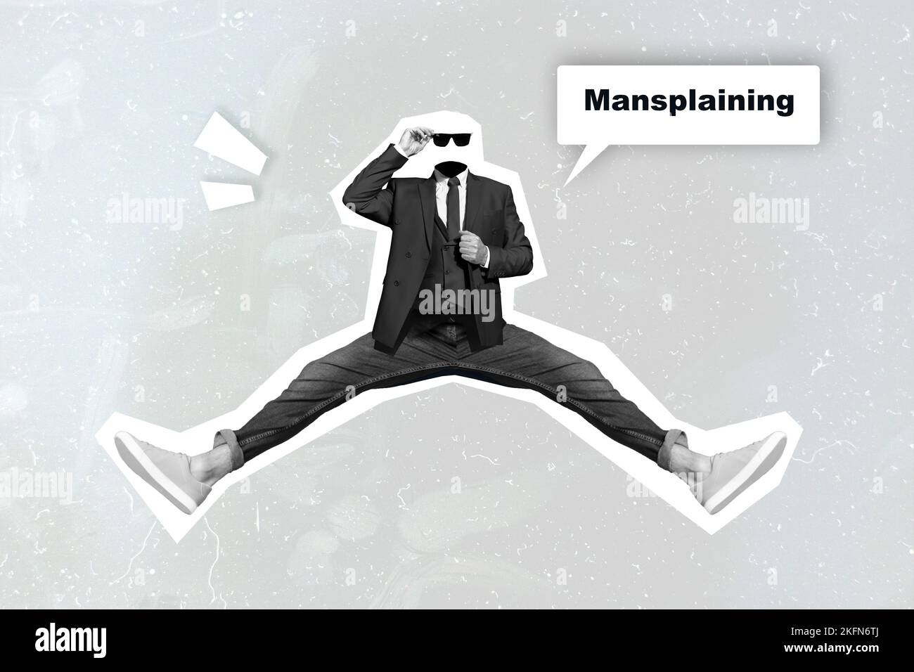 Poster collage of man without head mansplaining isolated on painting ...