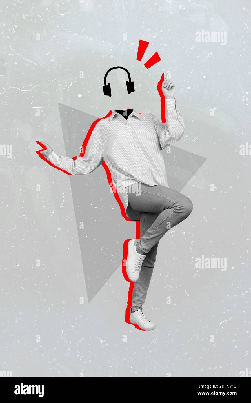 Collage vertical photo of dancing headless listening music human good ...