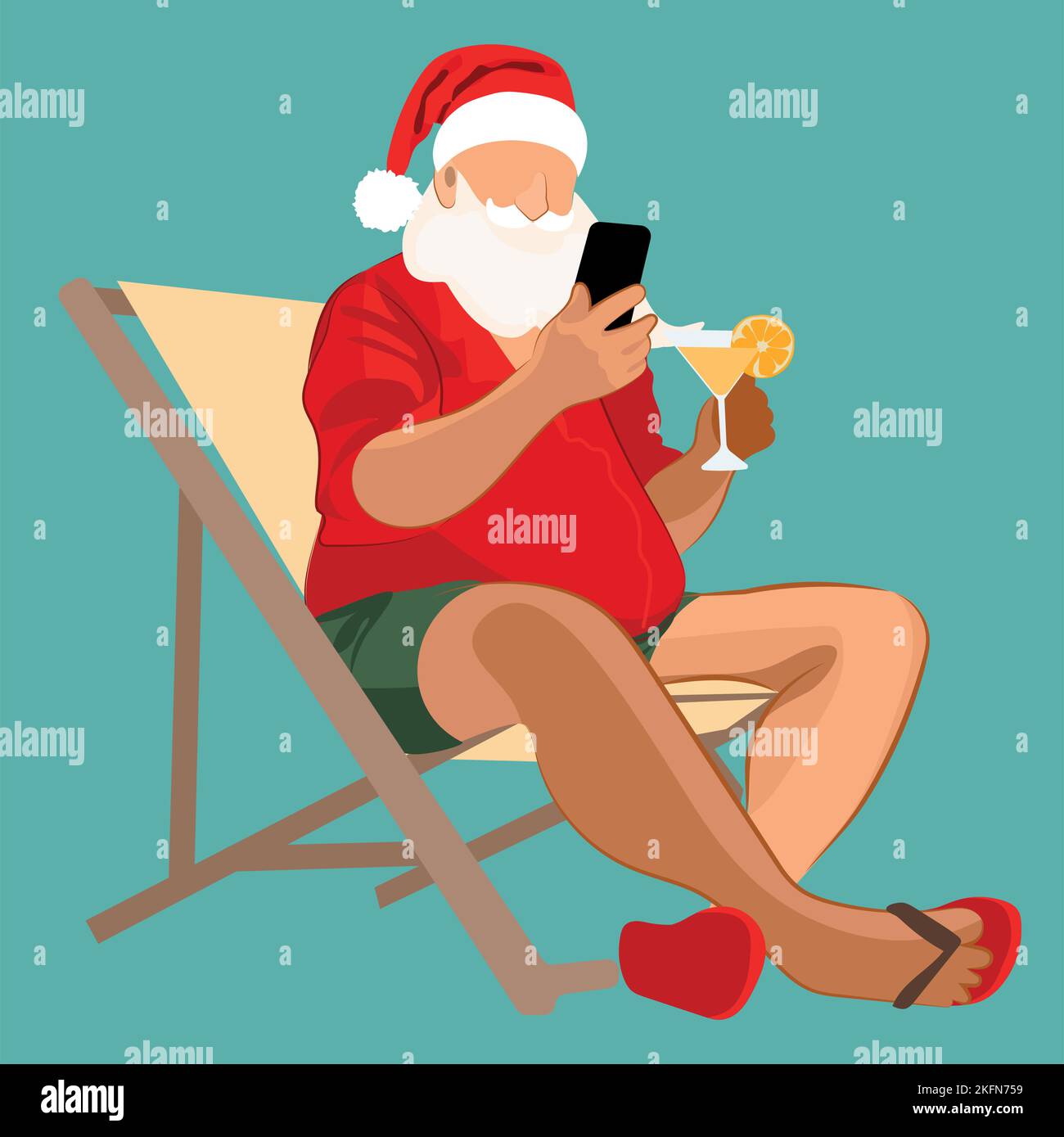 Cartoon Santa Claus sipping a margarita in the tropics. Cartoon Santa ...