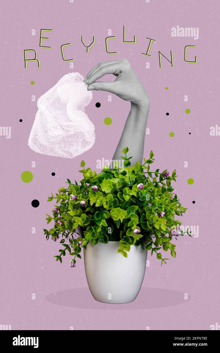 Creative abstract template collage of hand holding plastic package ...