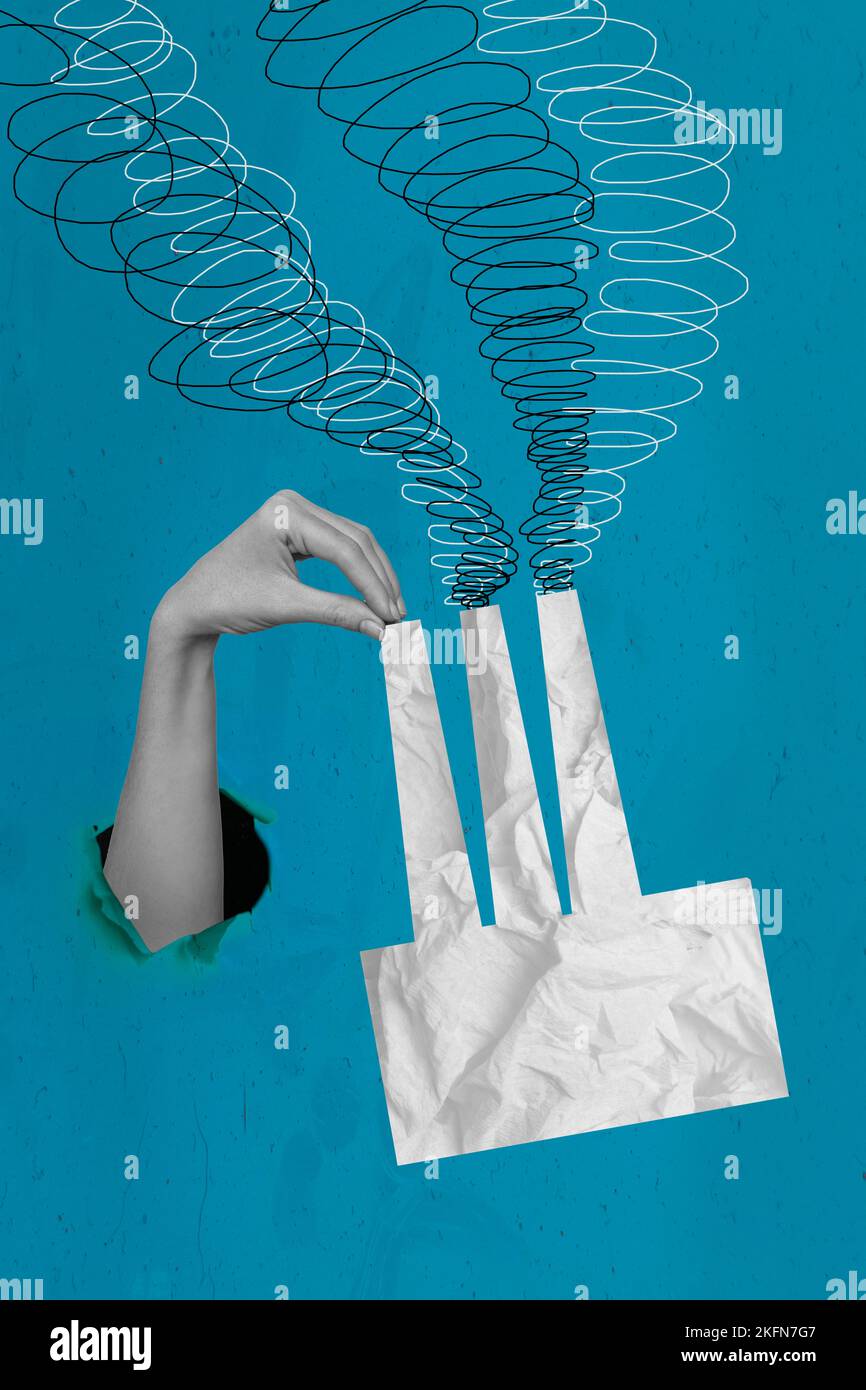 Composite collage picture image of hand holding factory shape paper ...