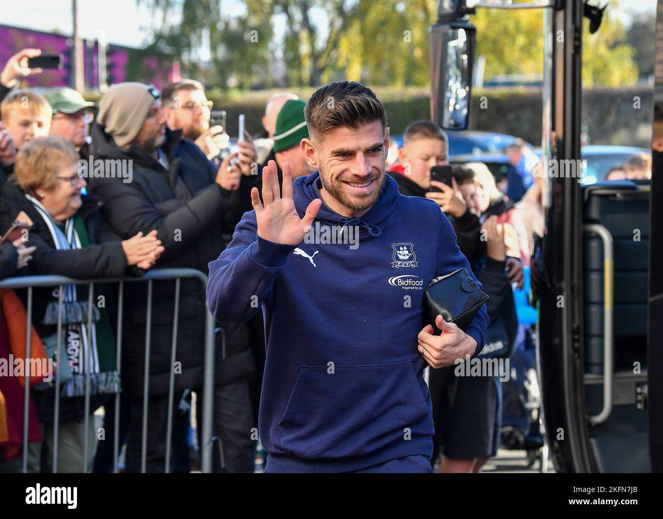Plymouth Argyle midfielder Joe Edwards (8) arrives during the Sky Bet ...