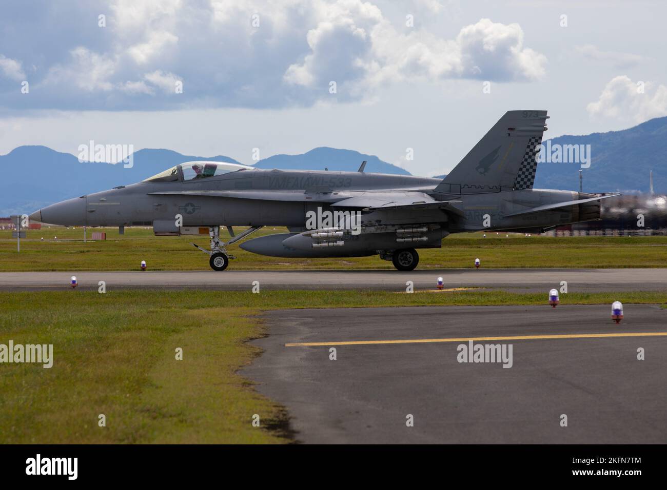 A U.S. Marine Corps F/A-18C Hornet aircraft with Marine All Weather ...