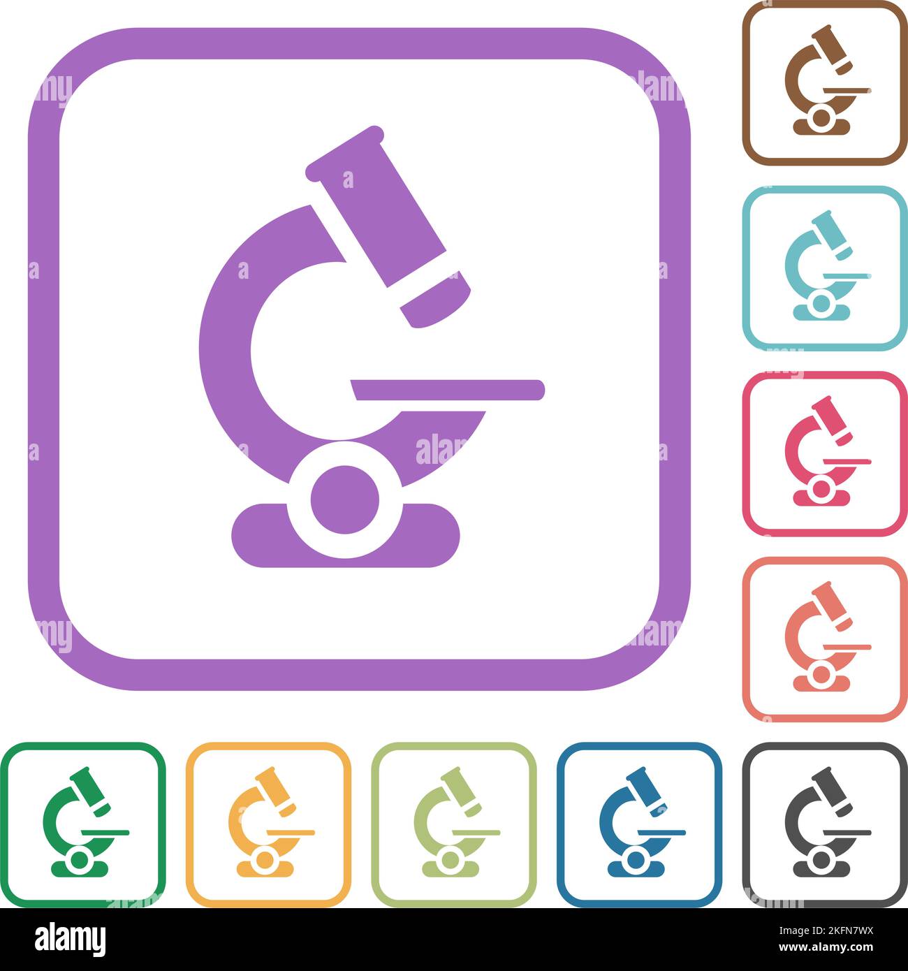 Microscope simple icons in color rounded square frames on white ...