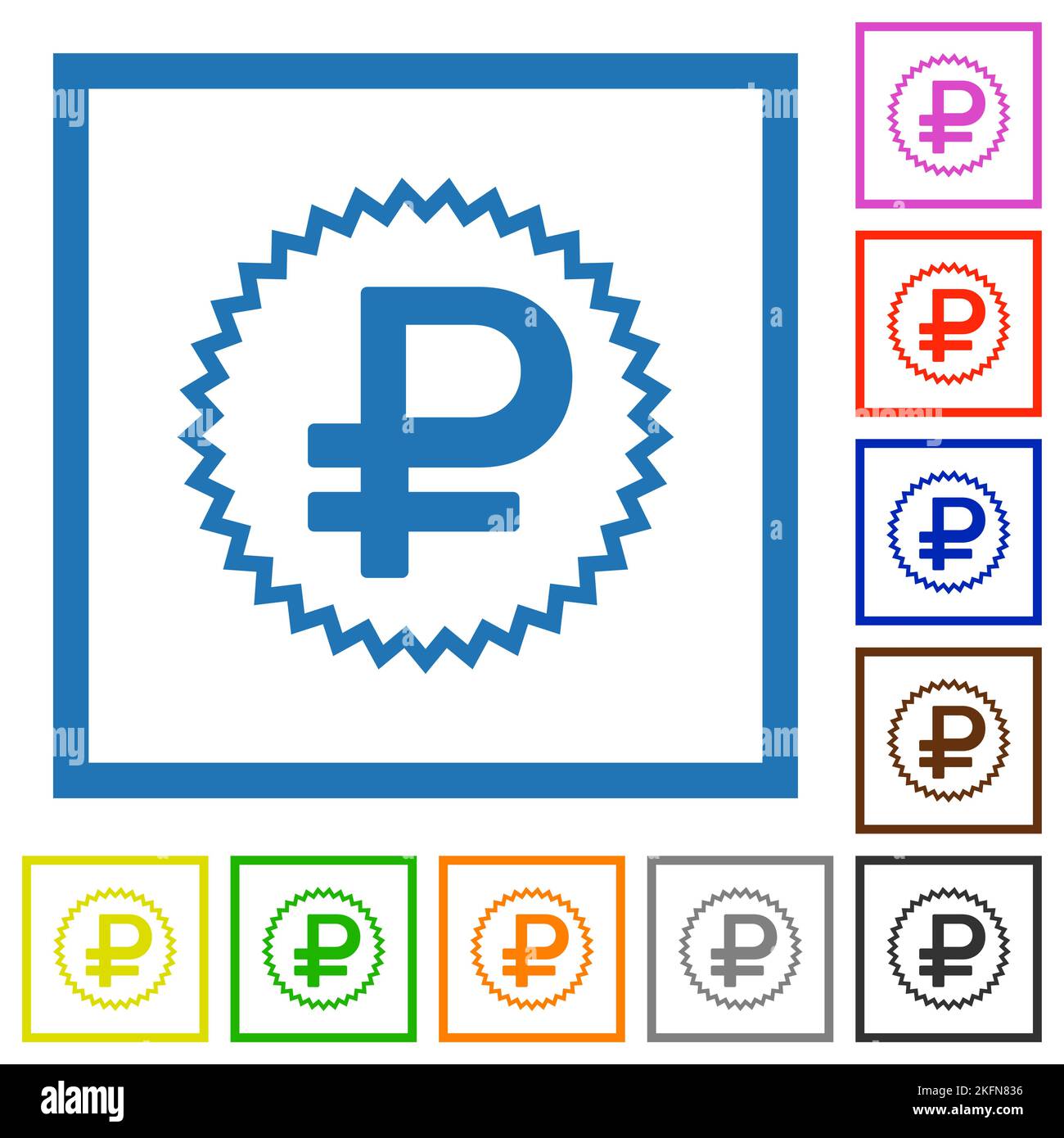 Russian Ruble sticker alternate flat color icons in square frames on ...