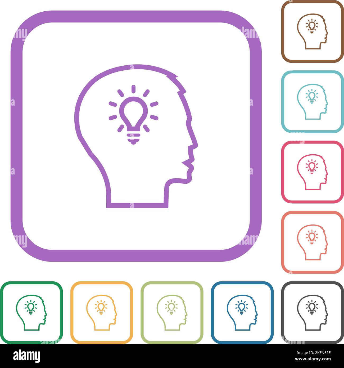 Idea concept outline simple icons in color rounded square frames on ...