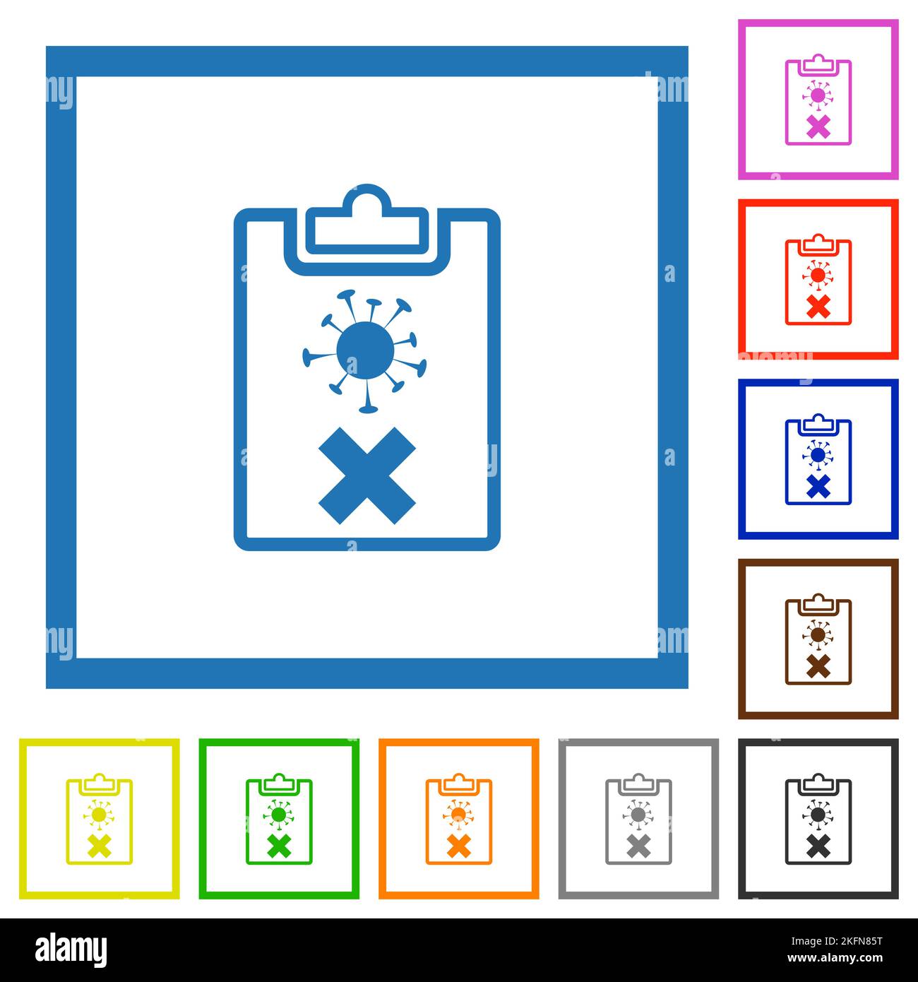 Covid test failed outline flat color icons in square frames on white ...