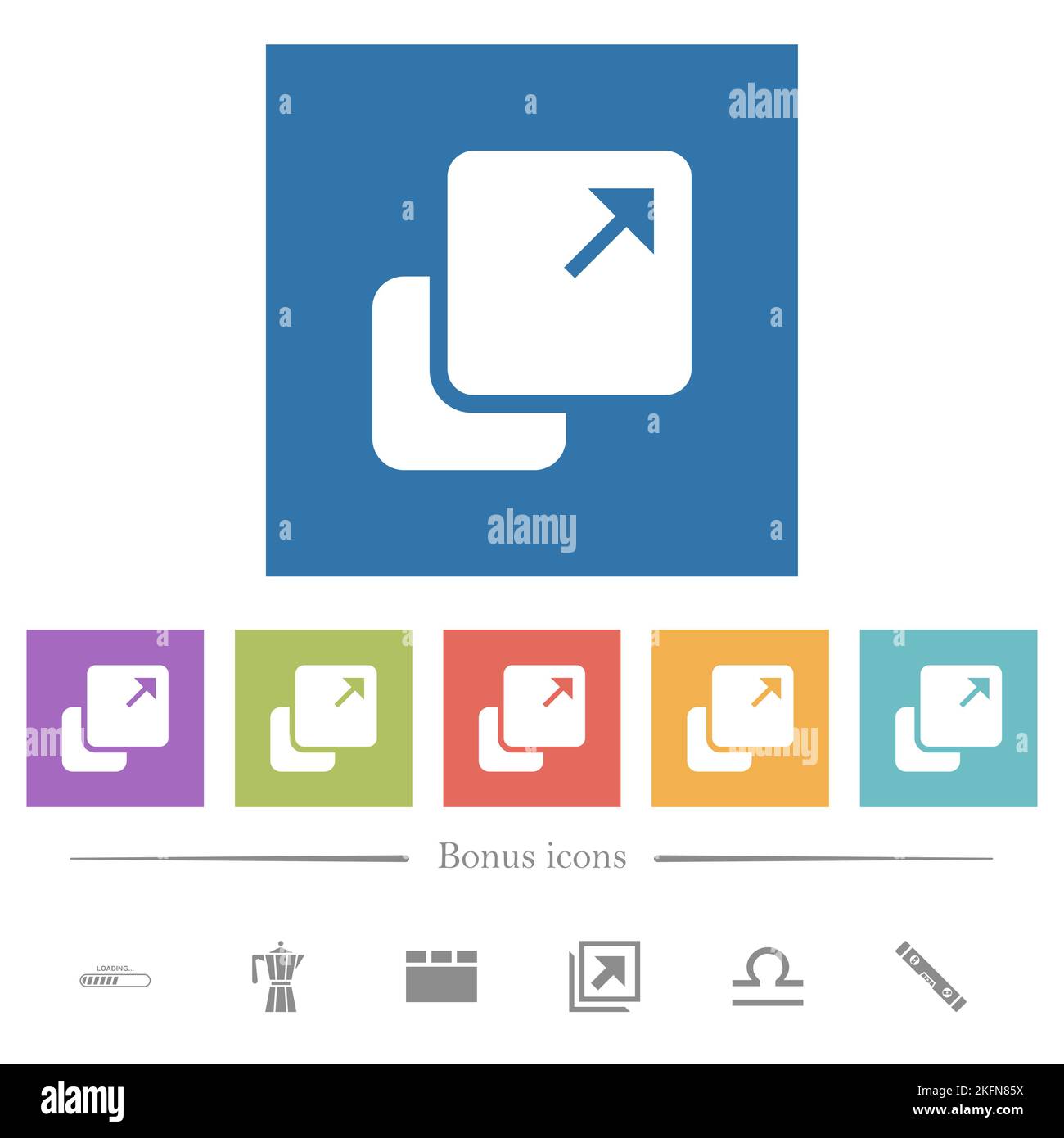 Extend element solid flat white icons in square backgrounds. 6 bonus ...