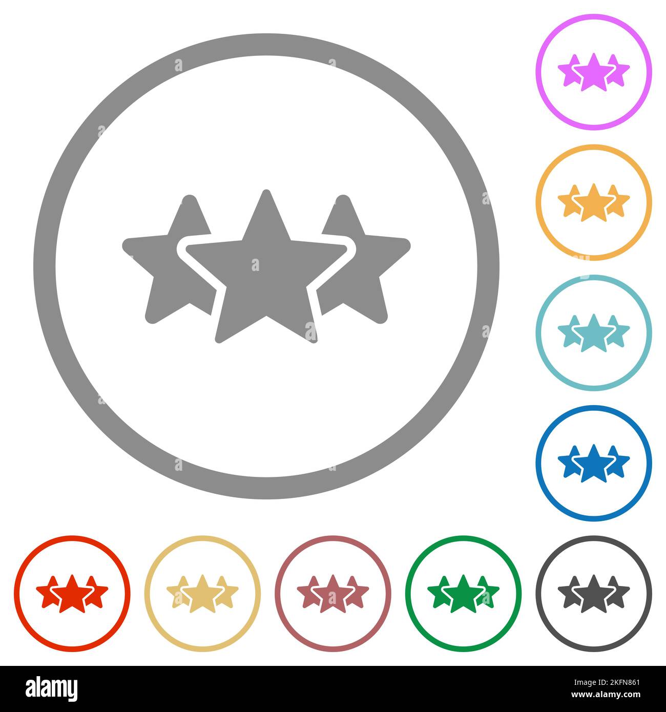 Three star rating solid flat color icons in round outlines. 6 bonus icons included Stock Vector ...