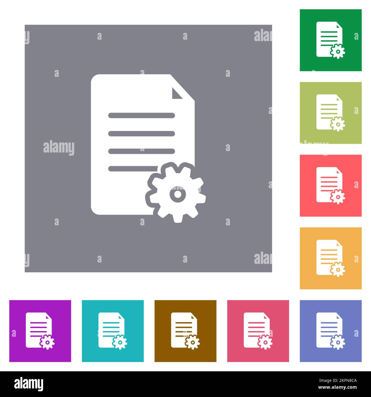 Document setup solid flat icons on simple color square backgrounds ...